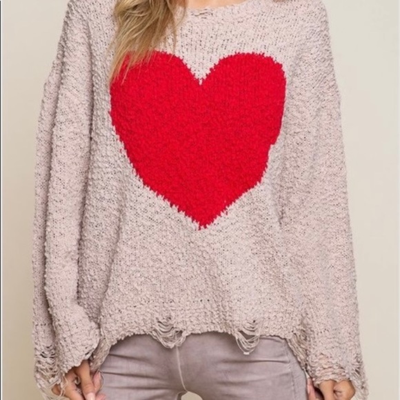 POL | Sweaters | Pol Love Me Hazelnut Popcorn Sweater With Center Heart ...